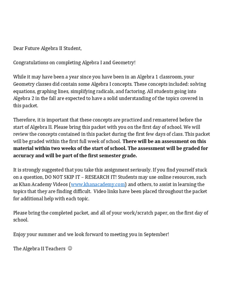 Algebra 2 Summer Packet 2023 | PDF | Numbers | Function (Mathematics)