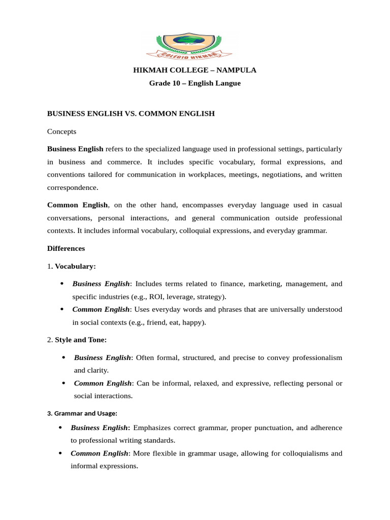 HIKMAH COLLEGE | PDF | English Language | Communication