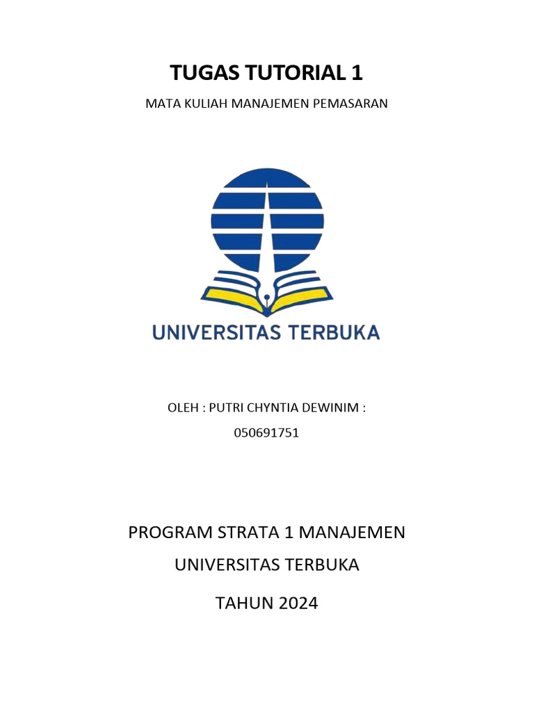 Tugas 1 Manajemen Pemasaran (Ekma4216) | PDF | Bisnis