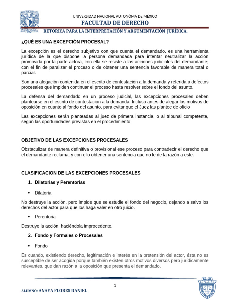 Excepciones Procesales | PDF | Sentencia (ley) | Ley procesal