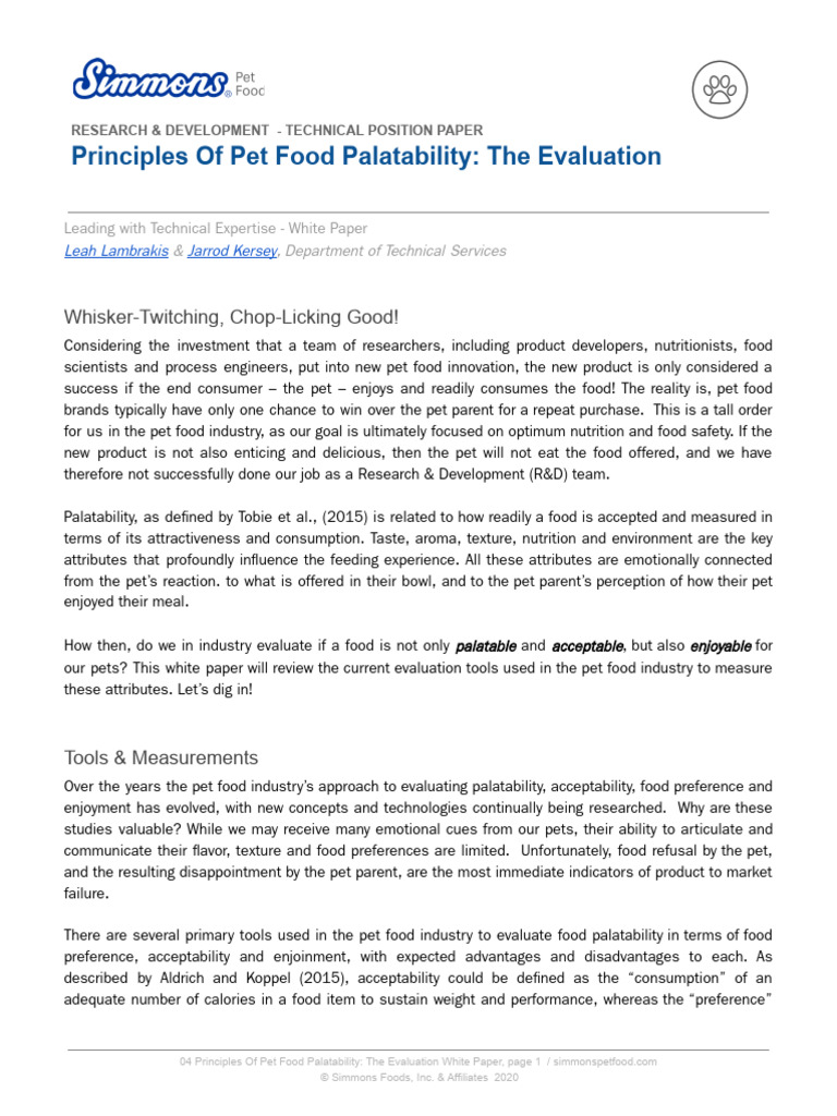 Pet Food Palatability Evaluation Methods | PDF | Diet (Nutrition) | Diet & Nutrition