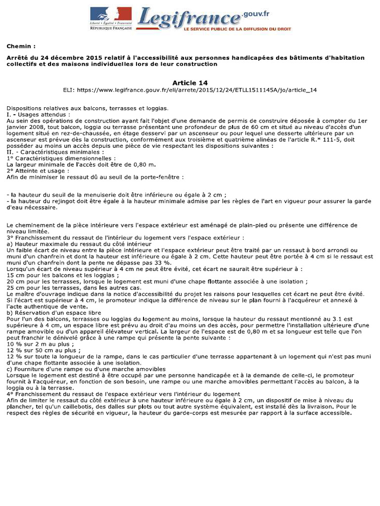Accés Aux Balcons - Arrêté Du 24 Décembre 20... Article 14 - Legifrance ...