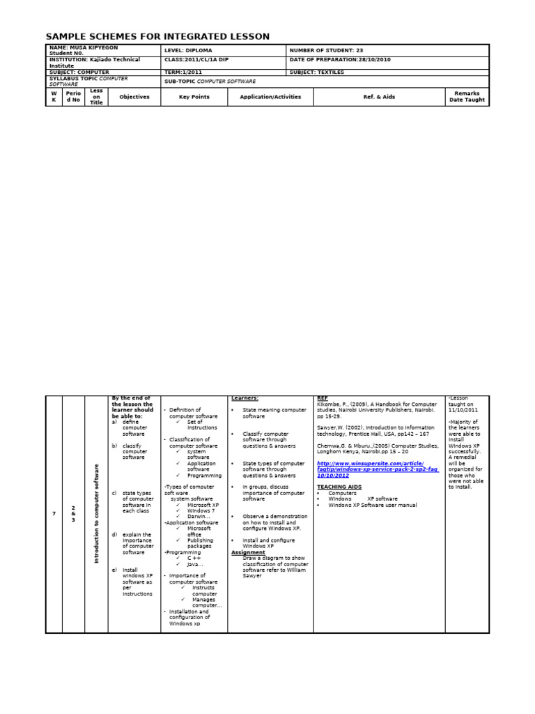 Integrated Lesson Plan: Computer Software | PDF | Software | Microsoft ...