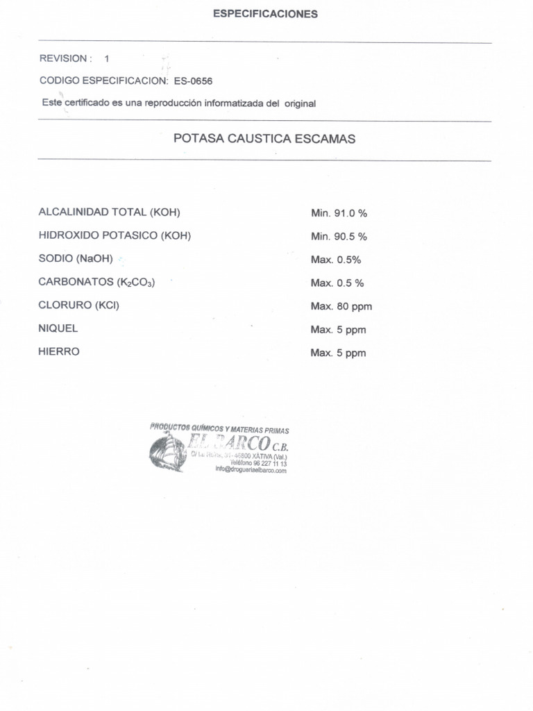 Potasa Caustica Ficha Tecnica260 | PDF