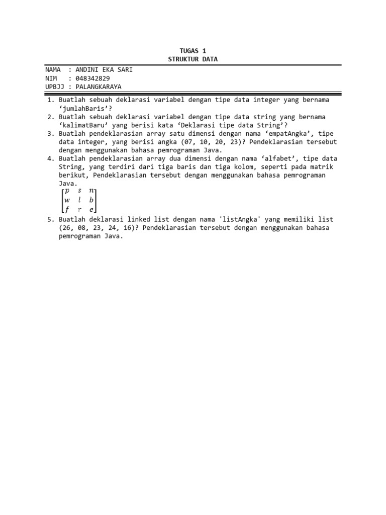 TUGAS 1 Struktur Data | PDF