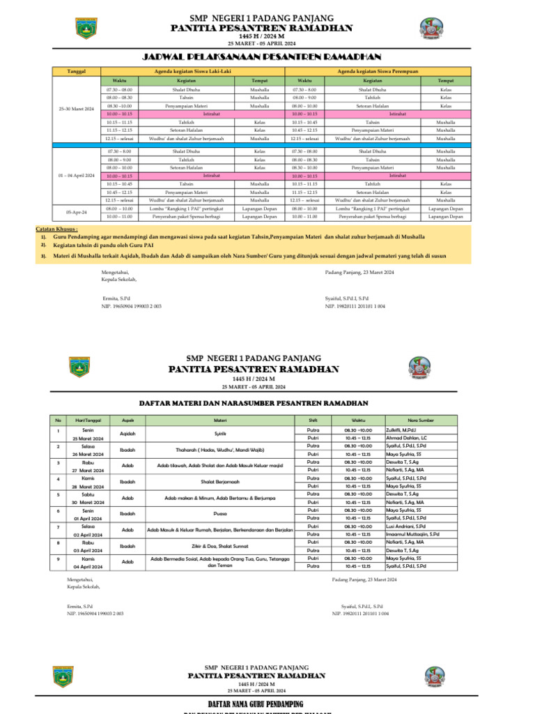 Jadwal Pesantren Ramadhan SMP | PDF