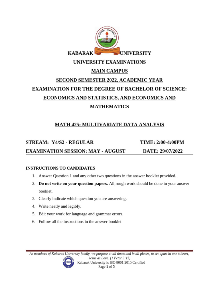 Multivariate Data Analysis Exam | PDF | Variance | Covariance Matrix