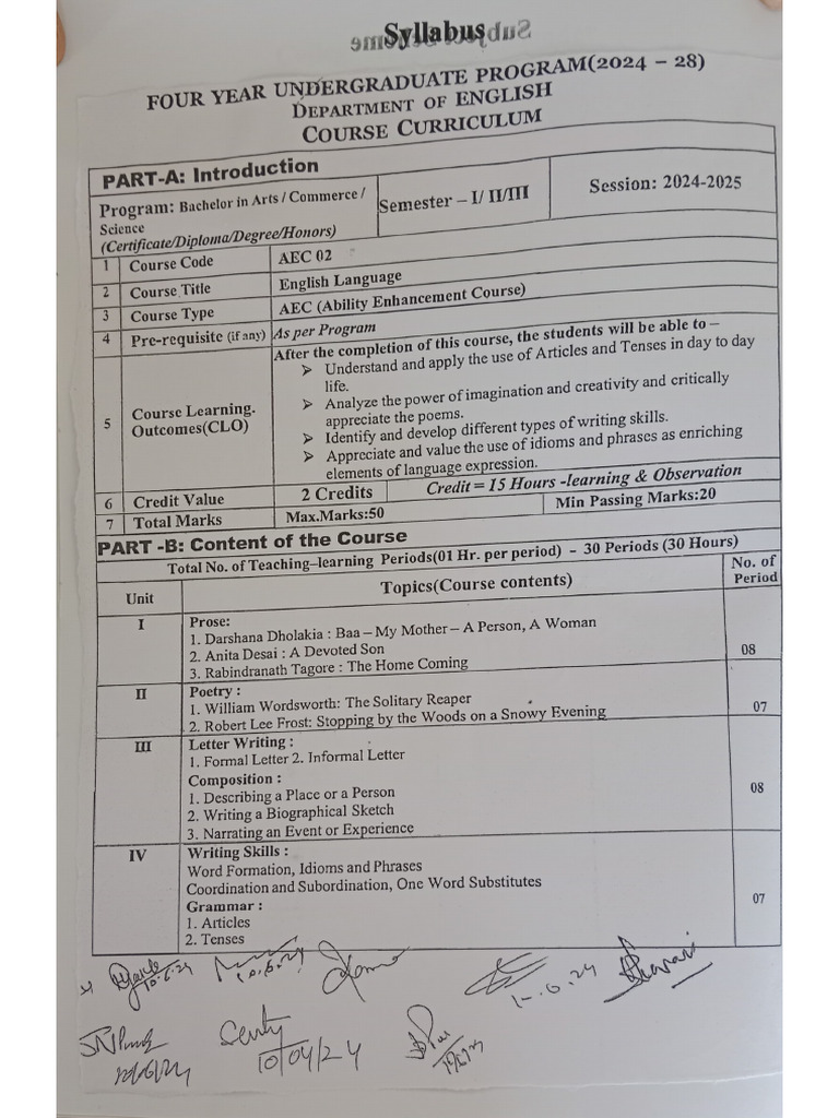 AEC English Syllabus | PDF