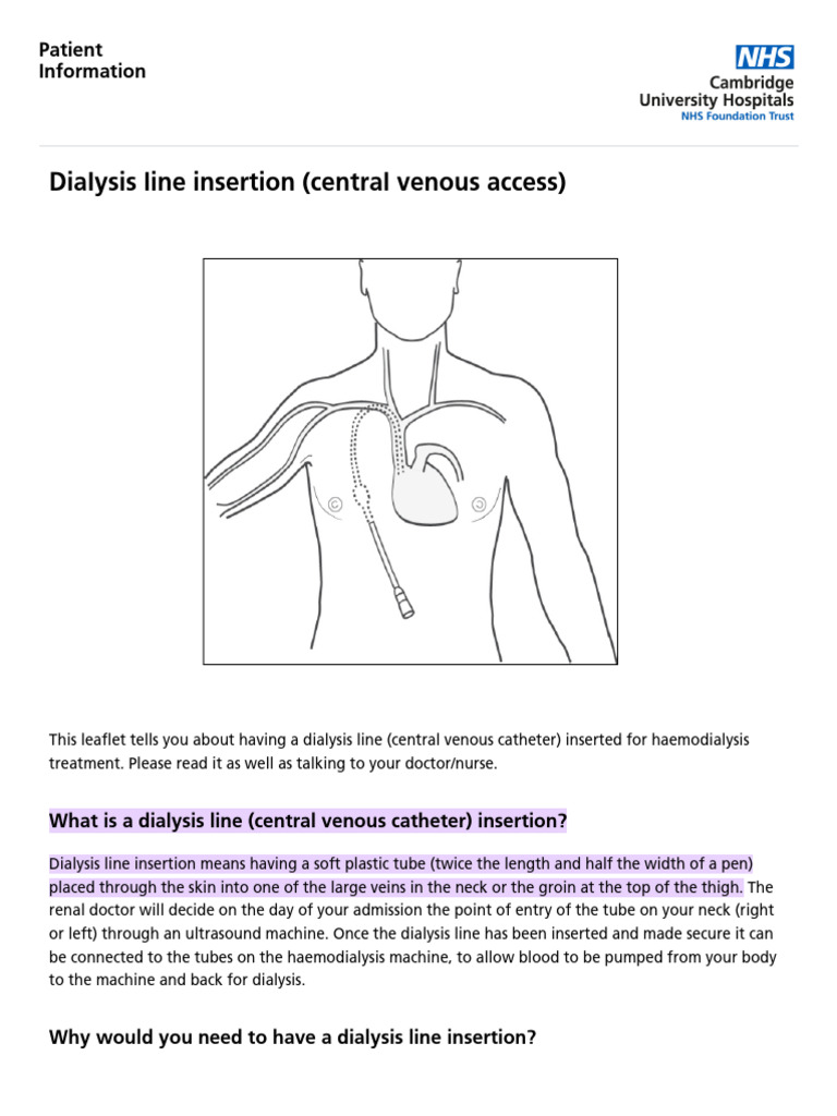 Dialysis Line Insertion (Central Venous Access) - CUH | PDF ...