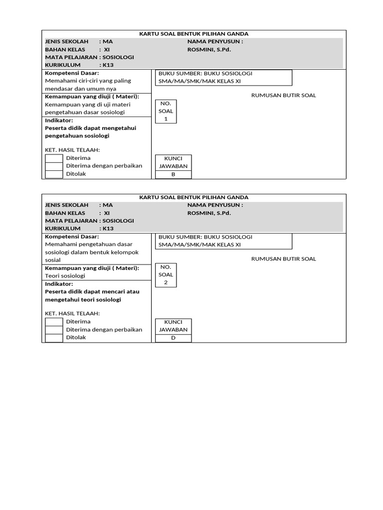 Kartu Soal Sosiologi BING - AMBK 2024 | PDF | Ilmu Sosial | Kesehatan Holistik