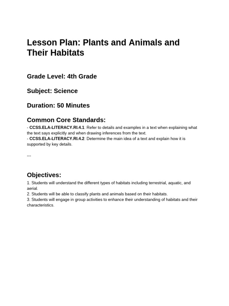 Lesson Plan - Plants and Animals and Their Habitats | PDF | Social ...