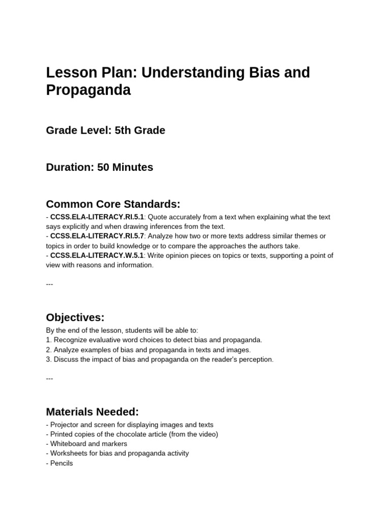 Lesson Plan - Understanding Bias and Propaganda | PDF | Propaganda | Bias