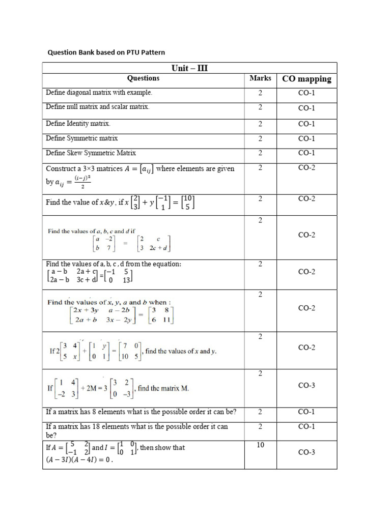 Question bank Unit-3,4 | PDF | Matrix (Mathematics) | Linear Algebra Question bank Unit-3,4 | PDF | Matrix (Mathematics) | Linear Algebra