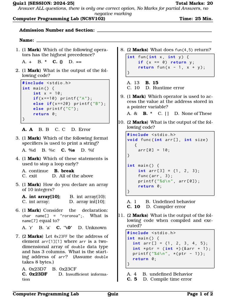 Answer Regular MCQ LAB | PDF | Integer (Computer Science) | Computer Programming