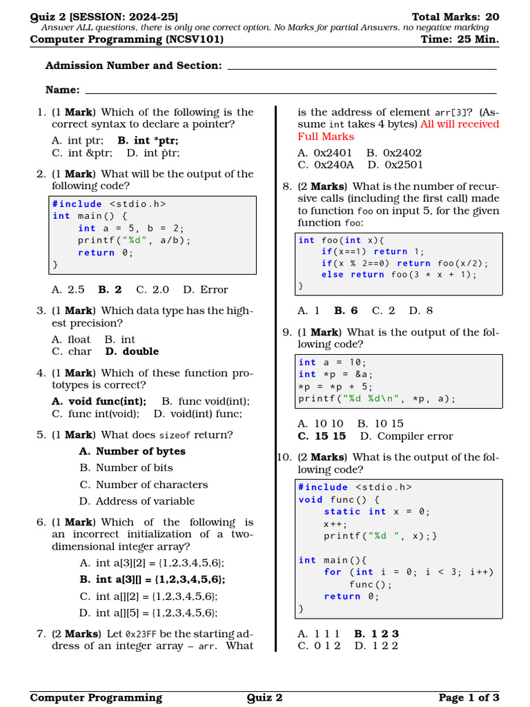 Answer Regular MCQ Theory | PDF | Integer (Computer Science) | Computer Science