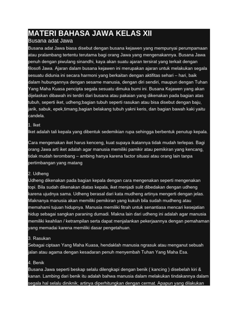 Materi Bahasa Jawa Kelas Xii | PDF | Kajian Bahasa Asing