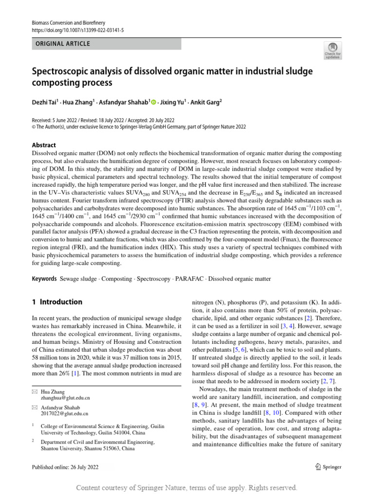 Spectroscopic Analysis of Dissolved Organic Matter in Industrial Sludge Composting Process | PDF ...