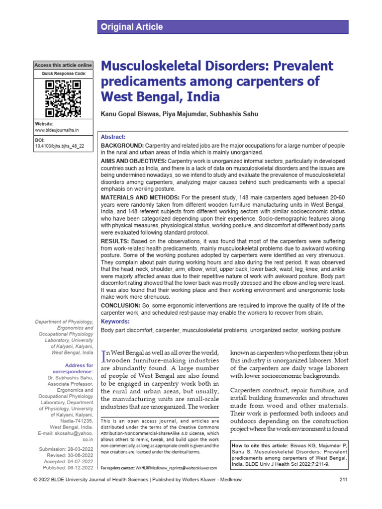 Musculoskeletal Disorders Prevalent Predicaments.7 | PDF | Occupational ...