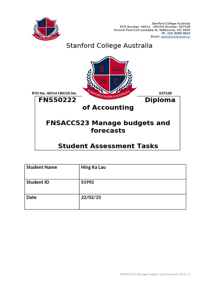 FNSACC523 Student Assessment Tasks | PDF | Debits And Credits | Forecasting