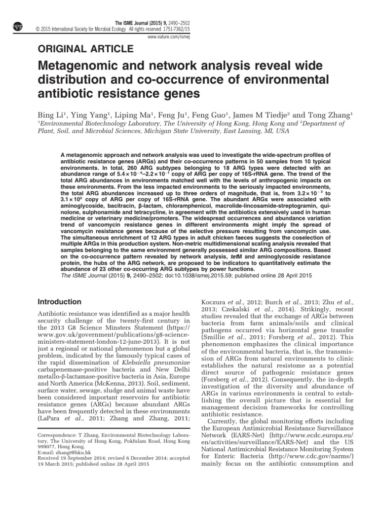 Metagenomic and Network Analysis Reveal Wide Distribution and Co-Occurrence of Environmental ...