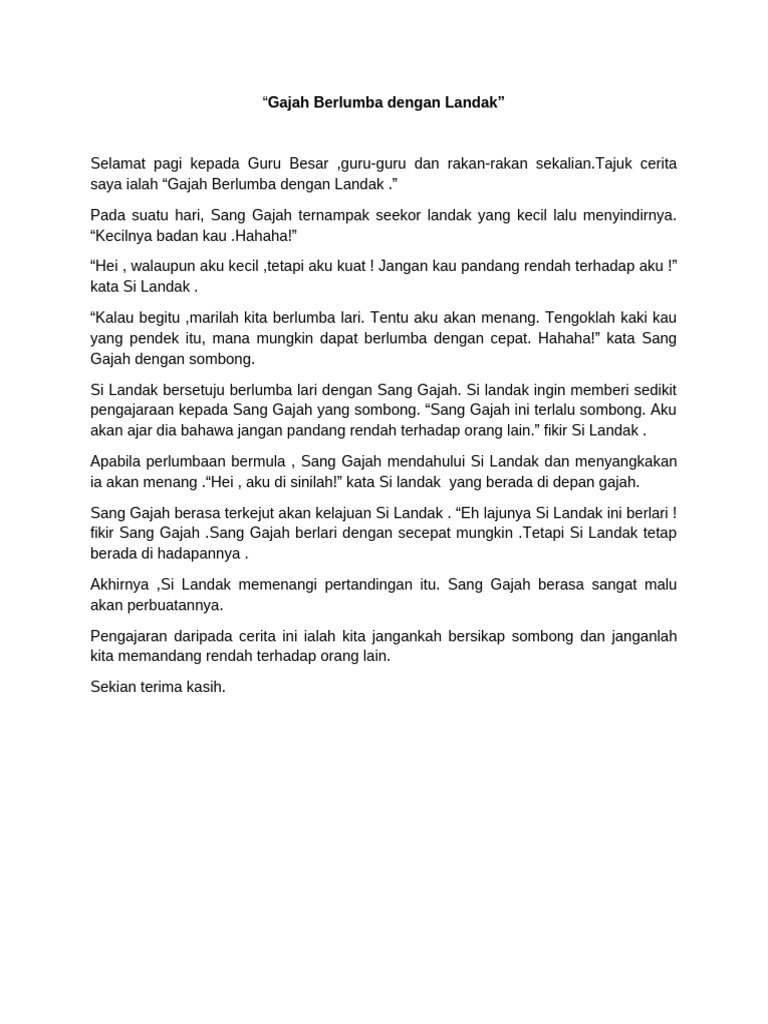 Gajah Berlumba dengan Landak story malay 马来文故事 | PDF | Memasak, Makanan ...