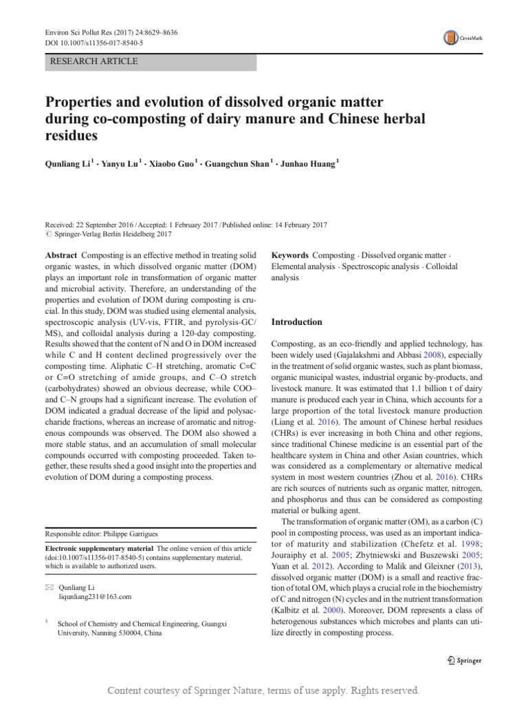 Properties and Evolution of Dissolved Organic Matter During Co ...