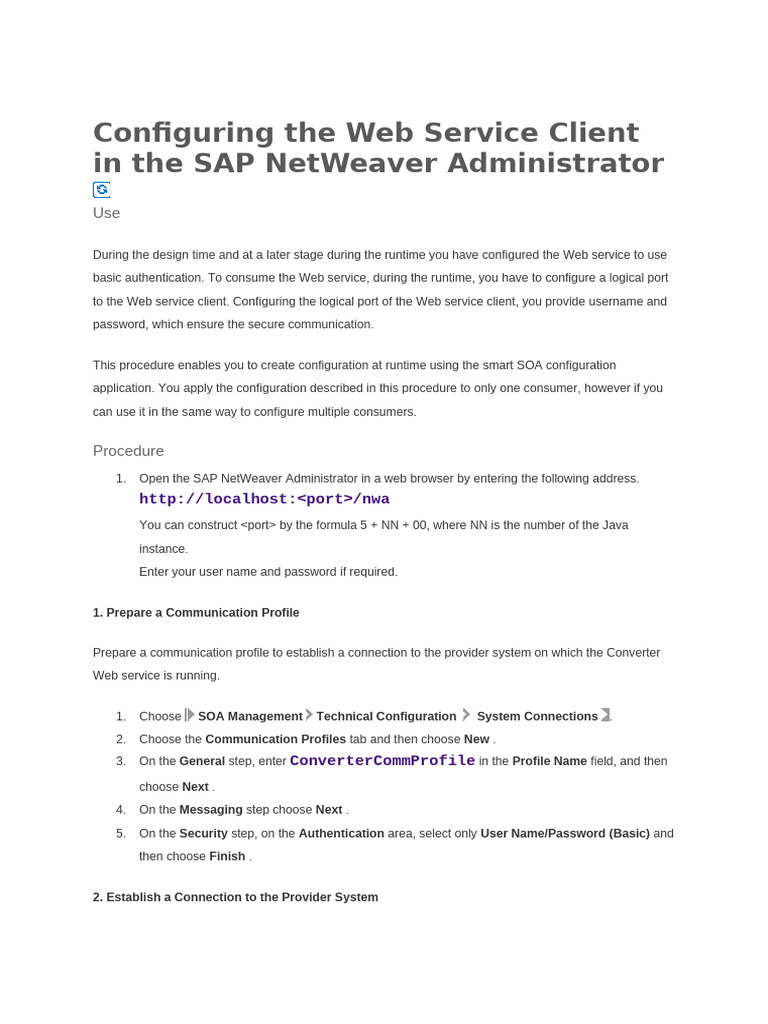 Configuring The Web Service Client in The SAP NetWeaver Administrator ...