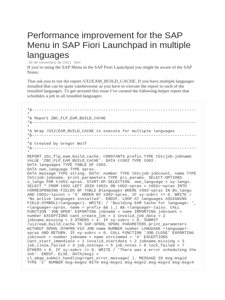 Performance Improvement For The SAP Menu in SAP Fiori Launchpad in Multiple Languages (EAM ...