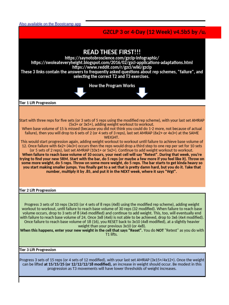 v4 - 5b5 GZCLP 3-4 Day 12-WeeK | PDF | Physical Fitness | Strength Training