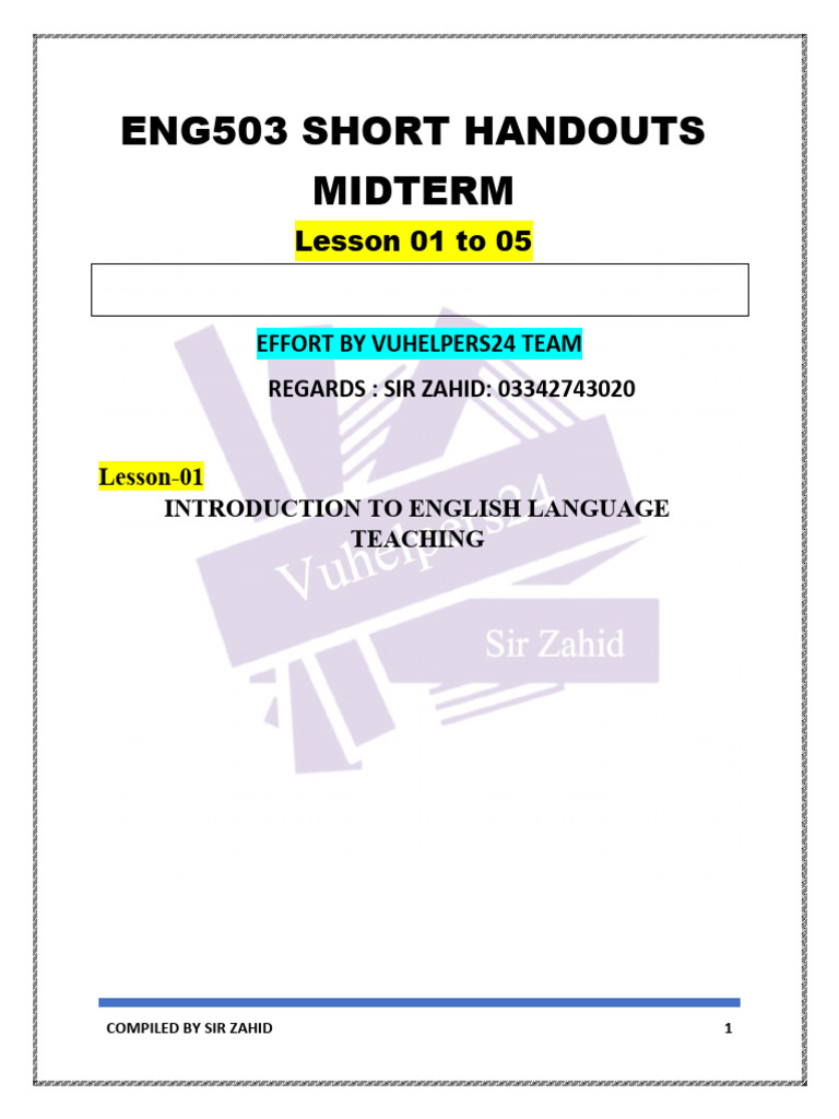 Eng503 Short Handouts Midterm Compiled by Sir Zahid | PDF | Educational Assessment | English As ...