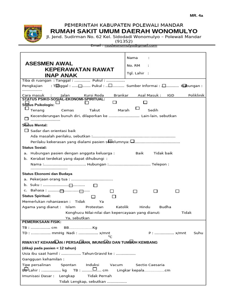 MR.4a Asesmen Keperawatan Ranap Anak | PDF