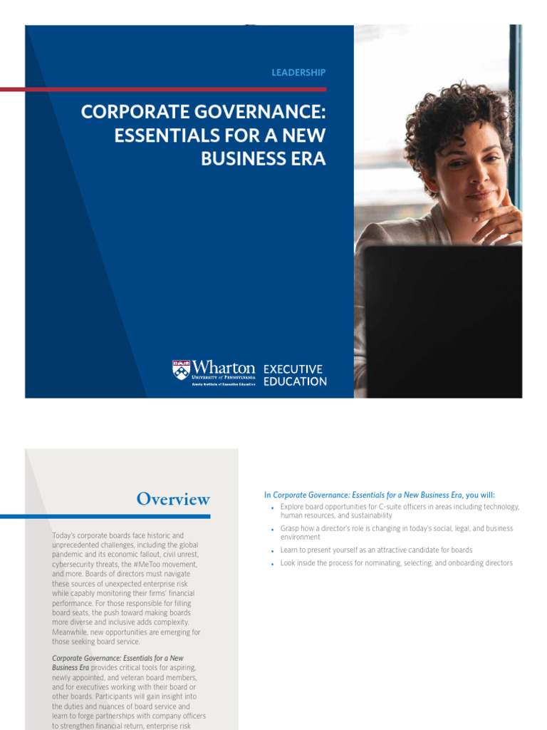 Wharton Corporate Governance Essentials For A New Business Era | PDF ...