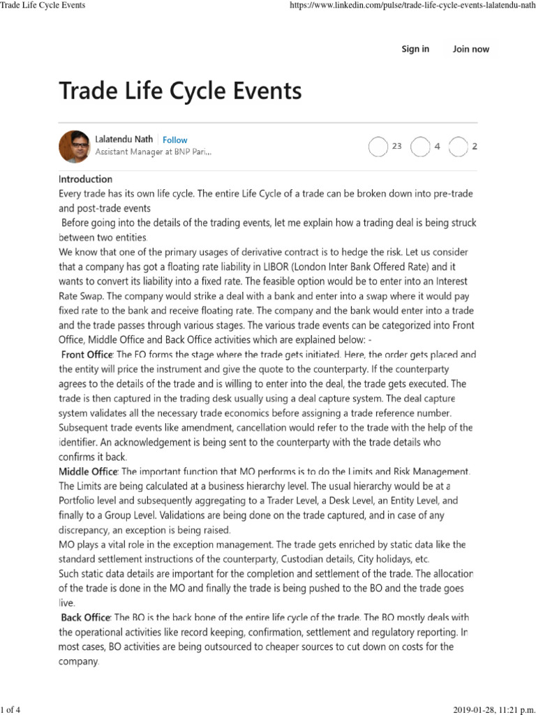 Trade Life Cycle - Swaps | PDF | Business