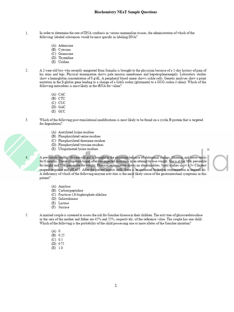 Biochemistry Sample Questions and Answers | PDF | Amino Acid | Biosynthesis