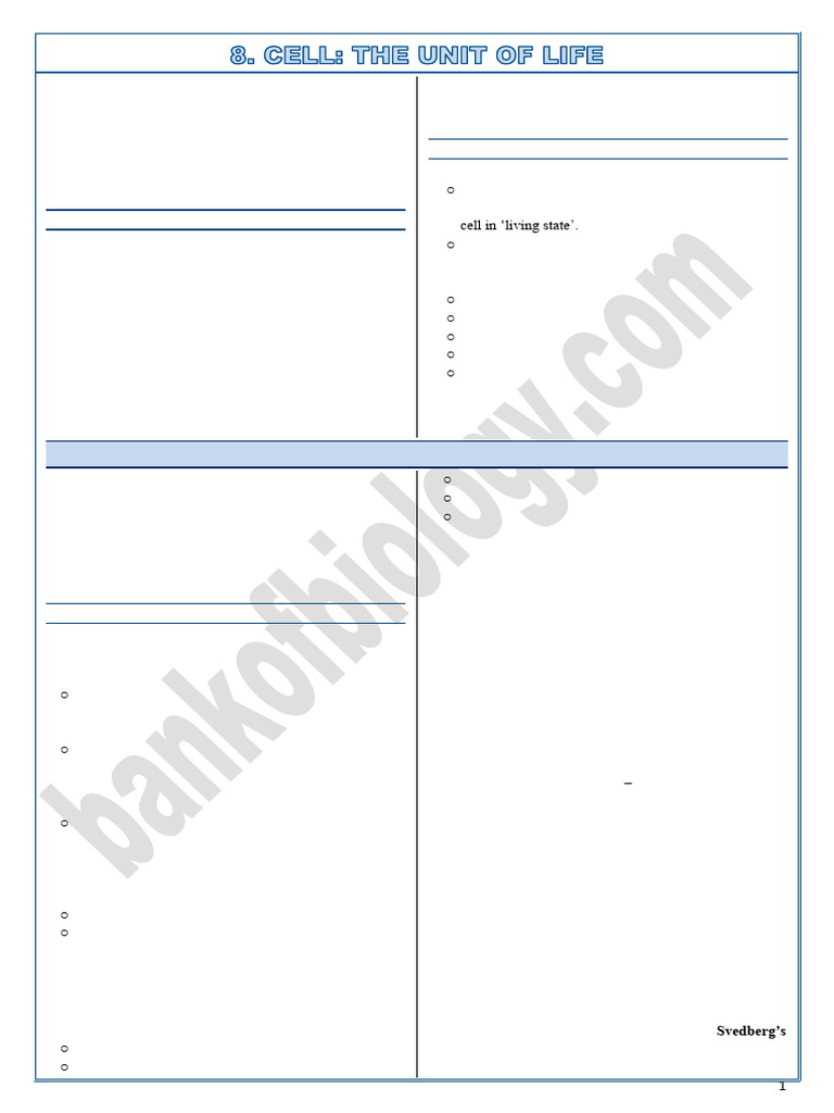 8 Cell - The Unit of Life-Notes - To | PDF | Cell (Biology) | Cell Membrane
