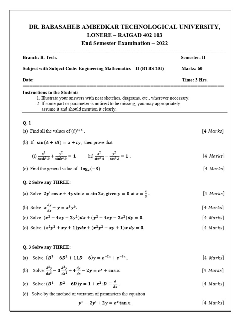 Engineering Mathematics-II | PDF | Fourier Series | Calculus