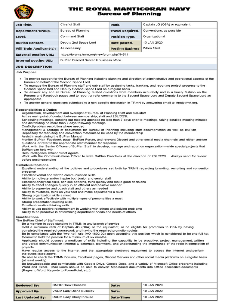 Chief of Staff Job Description | PDF | Computing