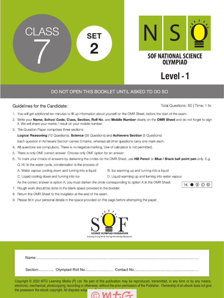 Nso Level1 Class 7 Set 2 | PDF | Acceleration | Water