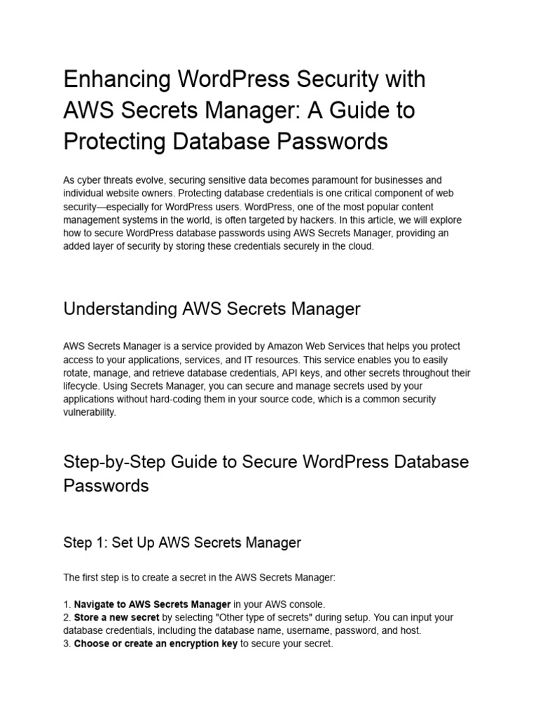 Enhancing Wordpress Security With Aws Secrets Manager A Guide To Protecting Database Passwords 