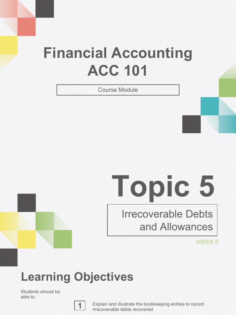 Week 5 - Bad Debts and Allowances | PDF | Debits And Credits | Bad Debt