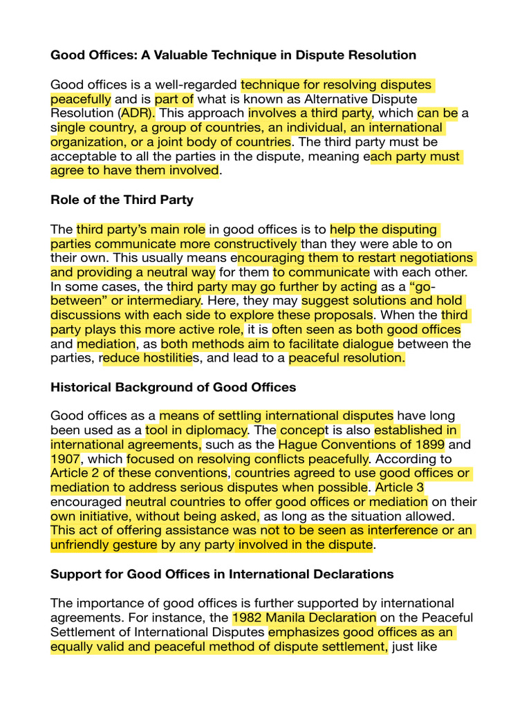 Good Offices in Dispute Resolution | PDF | Mediation | Alternative ...