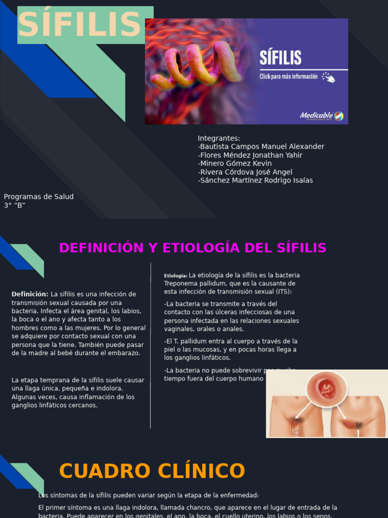 Sífilis: Prevención y Síntomas | PDF | Infección transmitida sexualmente | Especialidades Medicas