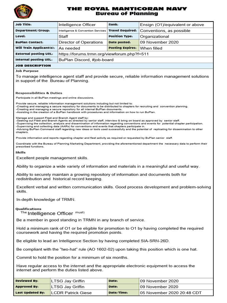 Intelligence Officer Job Posting | PDF