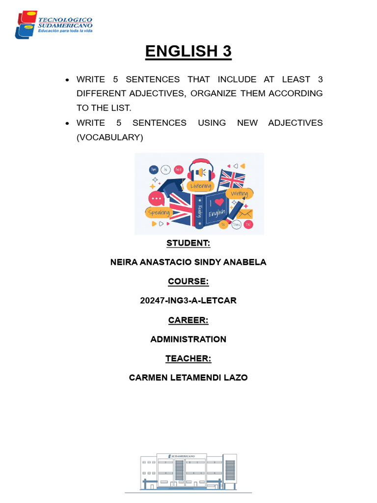 English Adjective Sentence Practice | PDF | Language Arts & Discipline