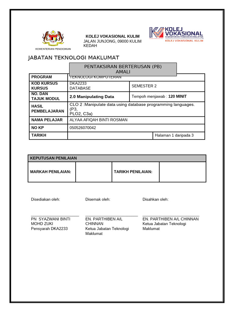 Soalan Amali K2 | PDF