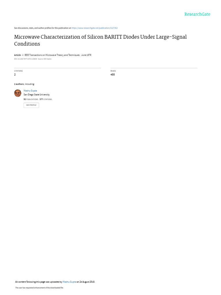 Microwave Characterization of Silicon BARITT Diode | PDF | Electrical ...