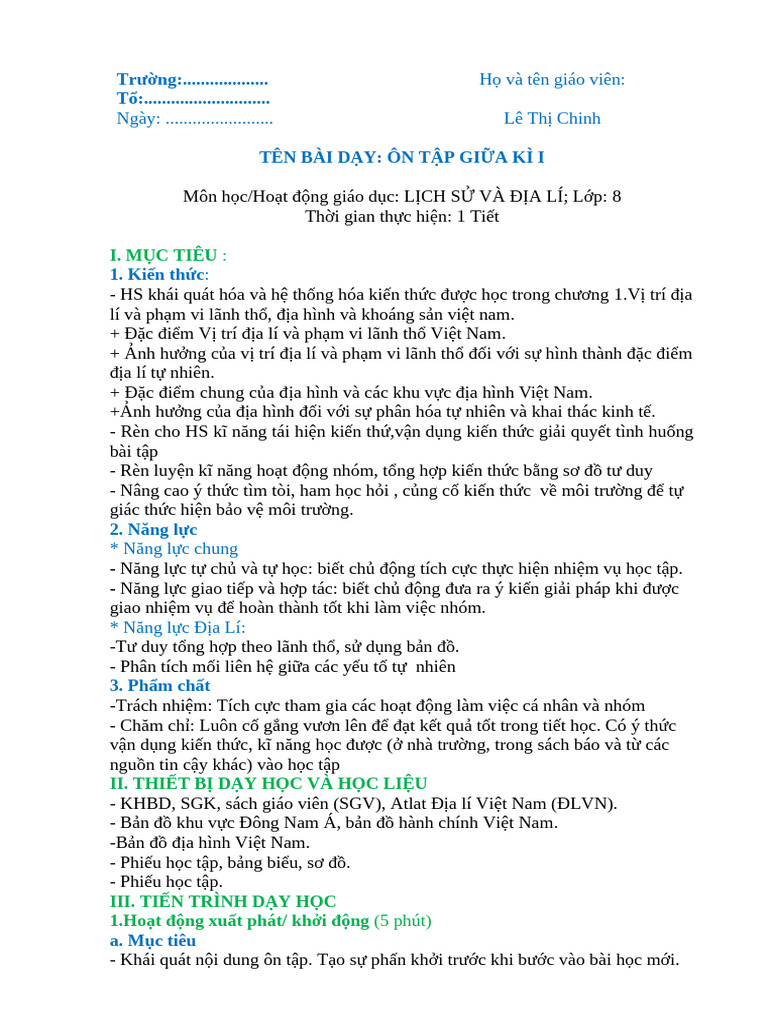 Dia 8 - On Tap Giua Ki 1 | PDF