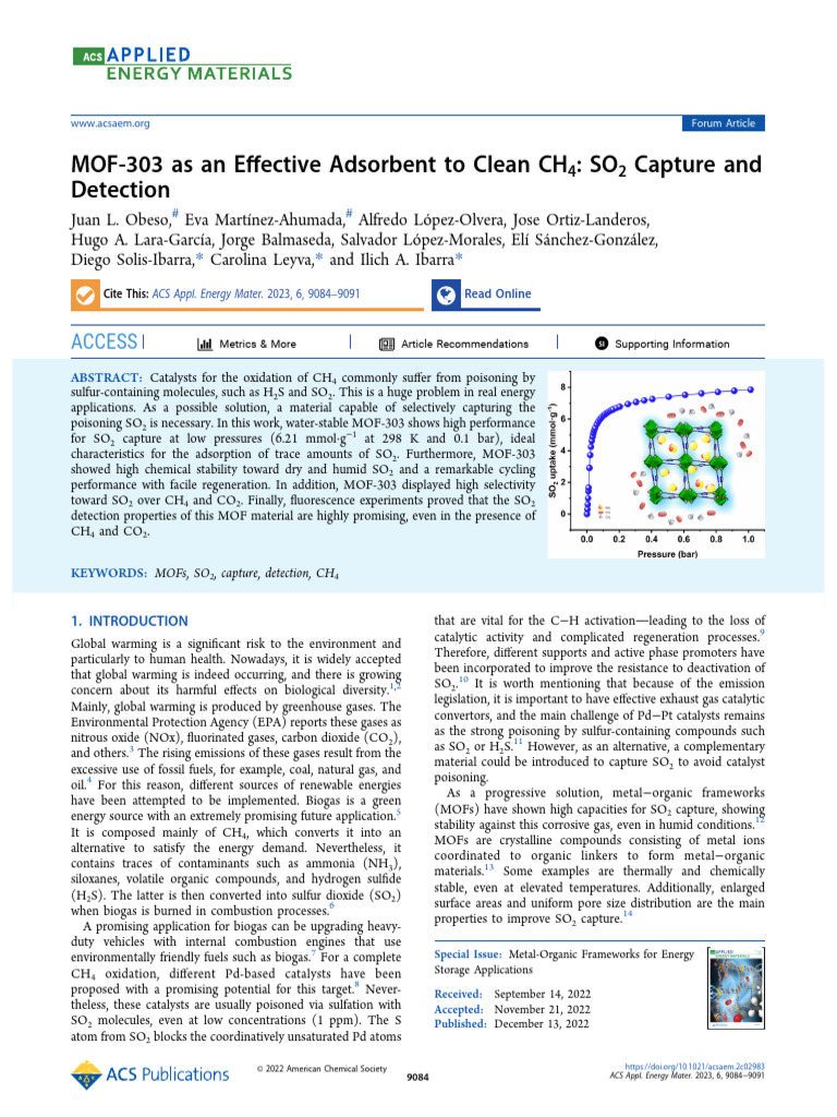 MOF-303: Efficient SO2 Capture | PDF | Sulfur Dioxide | Greenhouse Gas