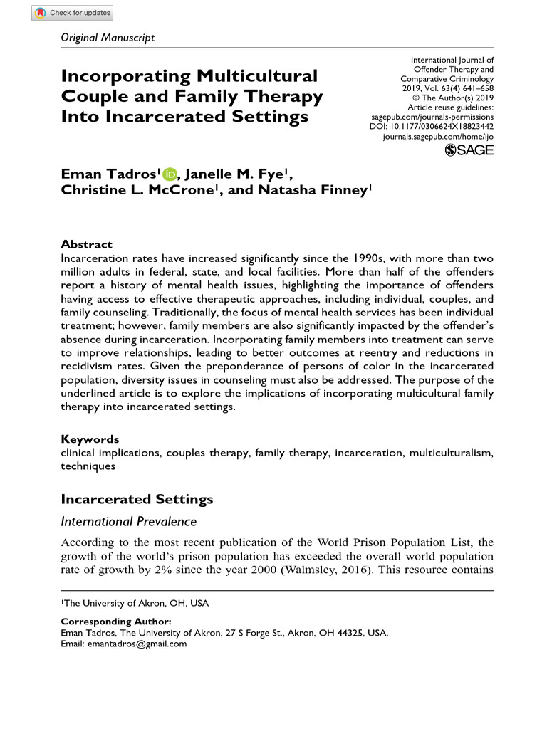 Tadros Et Al 2019 Incorporating Multicultural Couple and Family Therapy ...