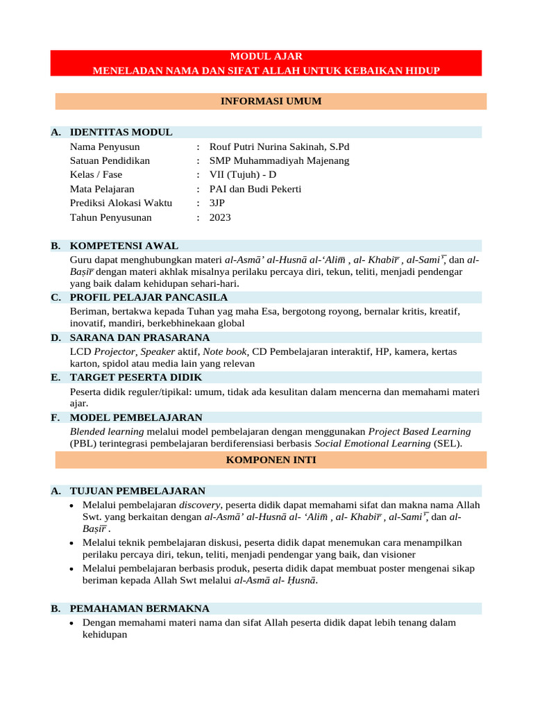 Modul Ajar Kelas 7 PAI - Bab 2 | PDF | Karier & Perkembangan